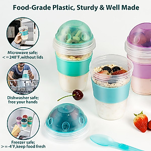 Freshmage® Yogurt Parfait Cups with Lids, 2 Pack 20 oz Reusable Overnight Oats Containers with Lids, Topping Compartment & Spoon to Go for Breakfast Meal Prep, Portable & Lightweight (Purple&Pink)