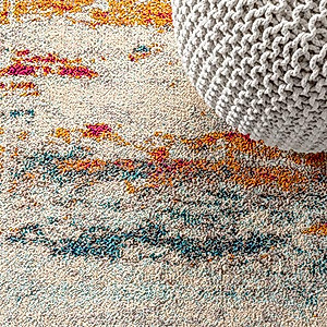 JONATHAN Y Contemporary POP Modern Abstract Brushstroke Cream/Blue 8 ft. x 10 ft. Area-Rug, Bohemian, Easy-Cleaning, for Bedroom, Kitchen, Living Room, Non Shedding (CTP102C-8)