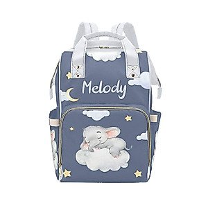 Yeshop Twinkle Star Elephant Personalized Diaper Bag Backpack Tote with Name,Custom Travel Nappy Mommy Bag Backpack for Baby Girl Boy Gift, 10.83 inches * 6.69 inches* 15 inches