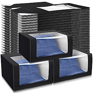 DoubleFill 50 Pcs Display Black Gift Boxes with Window Clear for Baseball Caps 7.6" x 7.6" x 4.7" Paper Hat Organizer Box Packing Fold Hat Storage Hat Display Case Hat Holder