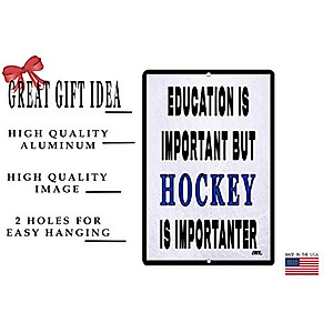 Rogue River Tactical Funny Hockey Player Metal Tin Sign Wall Decor Man Cave Bar Education is Important BUT