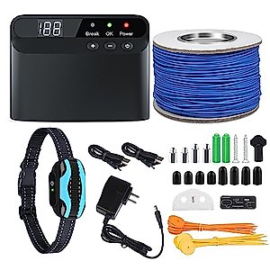 PcEoTllar Electric Fence for Dogs, Rechargeable Underground Dog Fence System, 1 Waterproof Collar Receivers, with 656Ft Underground/Aboveground Boundary Wire, for Large Medium Small Dogs