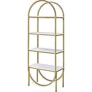 Acme Furniture Lightmane Bookshelf, White High Gloss & Gold