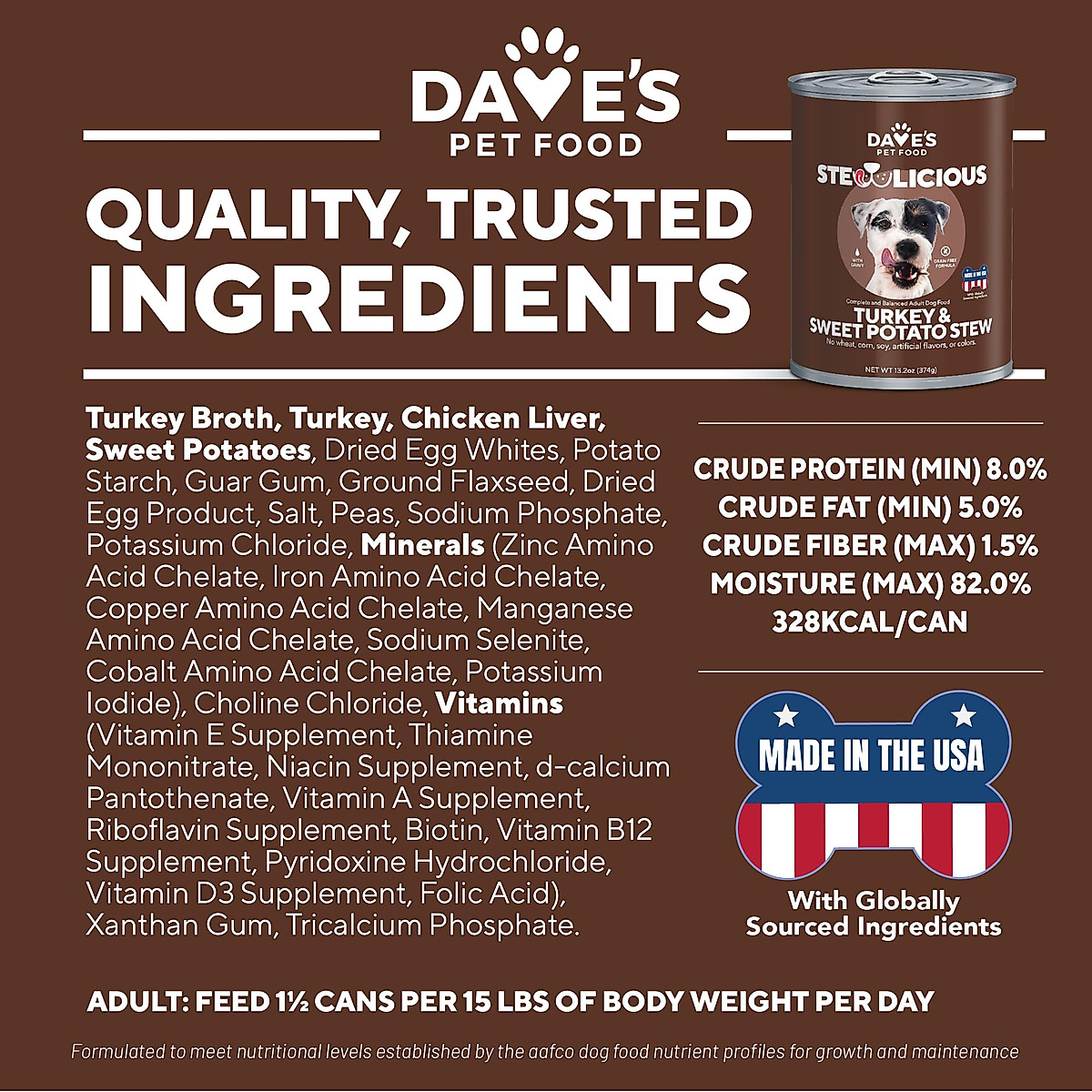 Dave's Pet Food Grain Free Wet Dog Food (Turkey & Sweet Potato in Gravy), Made in USA Naturally Healthy Canned Dog Food, Added Vitamins & Minerals, Wheat & Gluten-Free, 13.2 oz Cans (Case of 12)