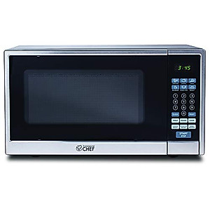 Commercial Chef Countertop Microwave, 1.1 Cubic Feet, Black With Stainless Steel Trim