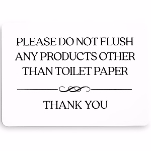 Do Not Flush Toilet Sign (White Acrylic 5 x 3.5 in) - Do Not Flush Feminine Products Sign - Bathroom Signs for Business - Airbnb Essentials for Hosts - Airbnb Signs