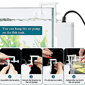 FEDOUR Mini Aquarium Air Pump, 20GPH 48GPH Fish Tank Hang on Oxygen Pump, Ultra Quiet Aquarium Bubbler for up to 62 Gallon Fish Tank