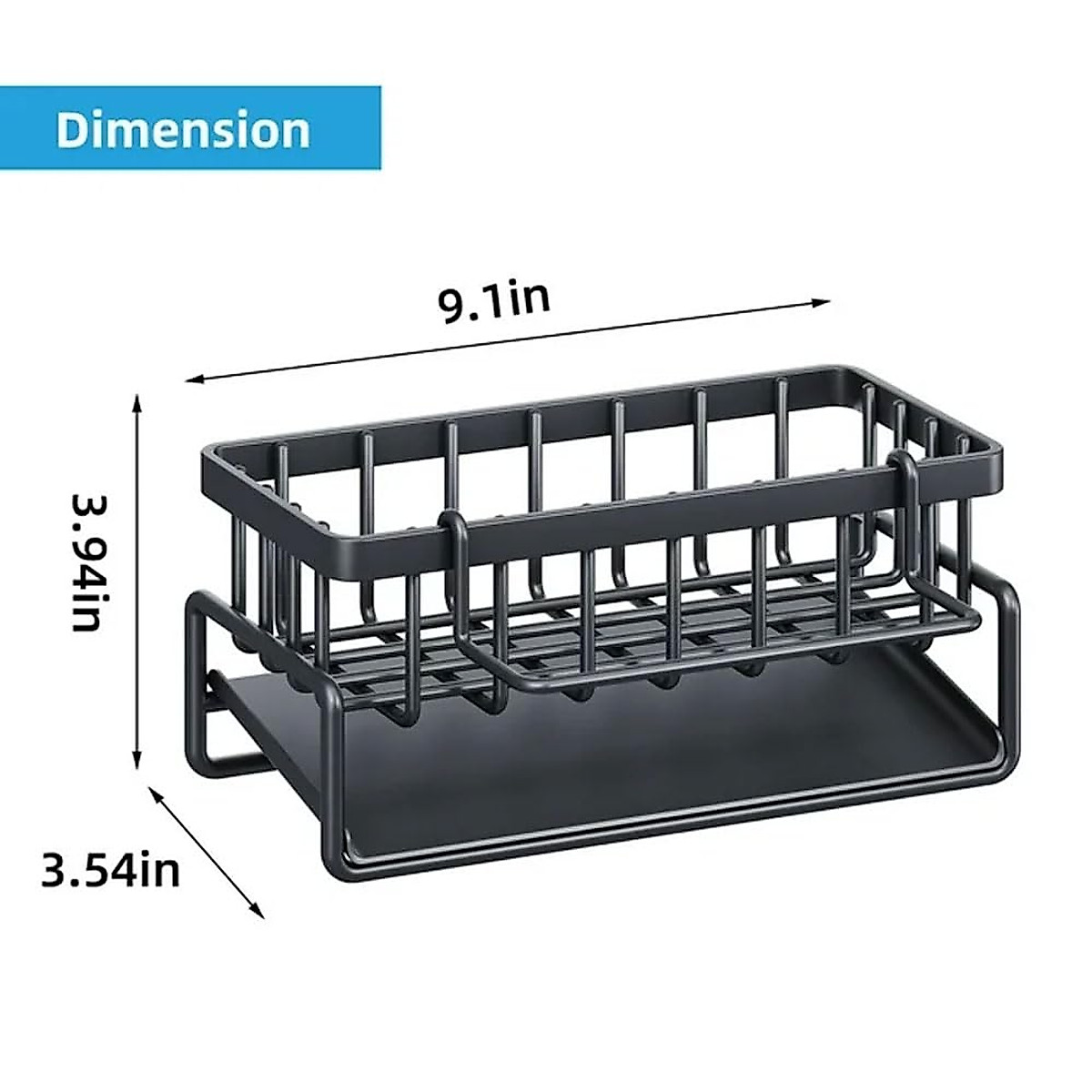 MTYKYHOO Sponge Holder Kitchen Sink Caddy Organizer with Dish Brush Holder, Rustproof Stainless Steel Sink Sponge Holder with Auto-Draining Tray (Black)