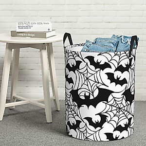 HSYOYO Bats Spider Webs Laundry Basket Collapsible Laundry Hamper Large Round Laundry Storage Basket with Handles Waterproof Laundry Organizer Bag for Clothes Toy Bedroom Nursery