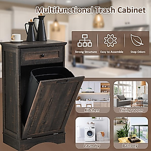 OUTGUAVA 13 Gallons Tilt Out Trash Cabinet Freestanding Kitchen Trash Bin Cabinet Wood Garbage Recycling Cabinet with Hideaway Drawer Pet Proof Trash Can Holder for Kitchen Living Room, Rustic Brown