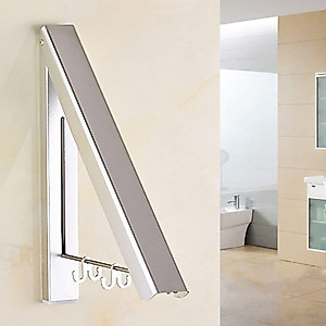 Yillsen Folding Wall Mounted Retractable Clothes Hanger, Aluminum Folding Drying Coat Racks Home Storage Organiser Space Saver for Laundry Room - Silver