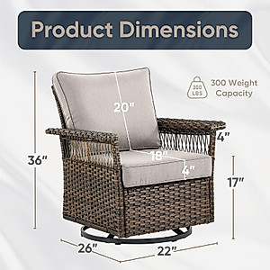 HUMMUH Outdoor Swivel Chairs Set of 2 - Swivel Patio Chairs with 4" Wide Armrest Patio Chairs for Deck Porch Balcony Garden-Brown/Beige
