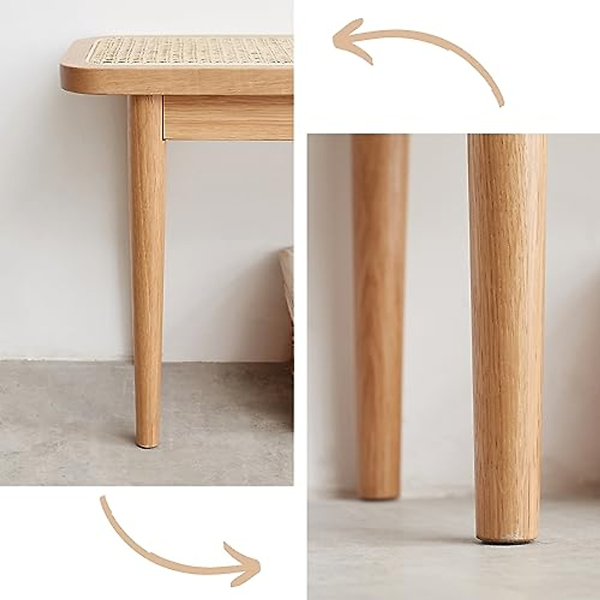 Grewood Wood Dining Bench,100% Natural Solid Oak Bed Bench with Rattan Design, Rounded Edge, Bench for Entryway Hall, Dining Room,Bedroom, Living Room (Natural Color, 31.49 inch)