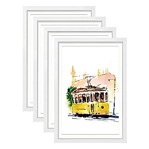 Annecy 12x18 Picture Frames (4 Pack, White), Composite Wood Photo Frame, For Pictures 11x17 with Mat or 12x18 Without Mat for Wall Mounting, Rustic Simple Home Office Decor