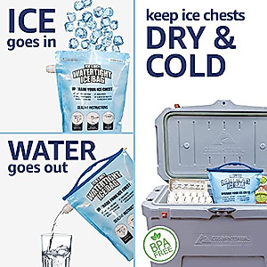 Large Leakproof Ice Bag. Reusable Ice Pack for Cooler - 2 Long Lasting Instant Cooler Ice Packs - Drop in Cubed Ice To Make Cold, Dry Freezer Packs for Coolers - Drink your ice when it melts.