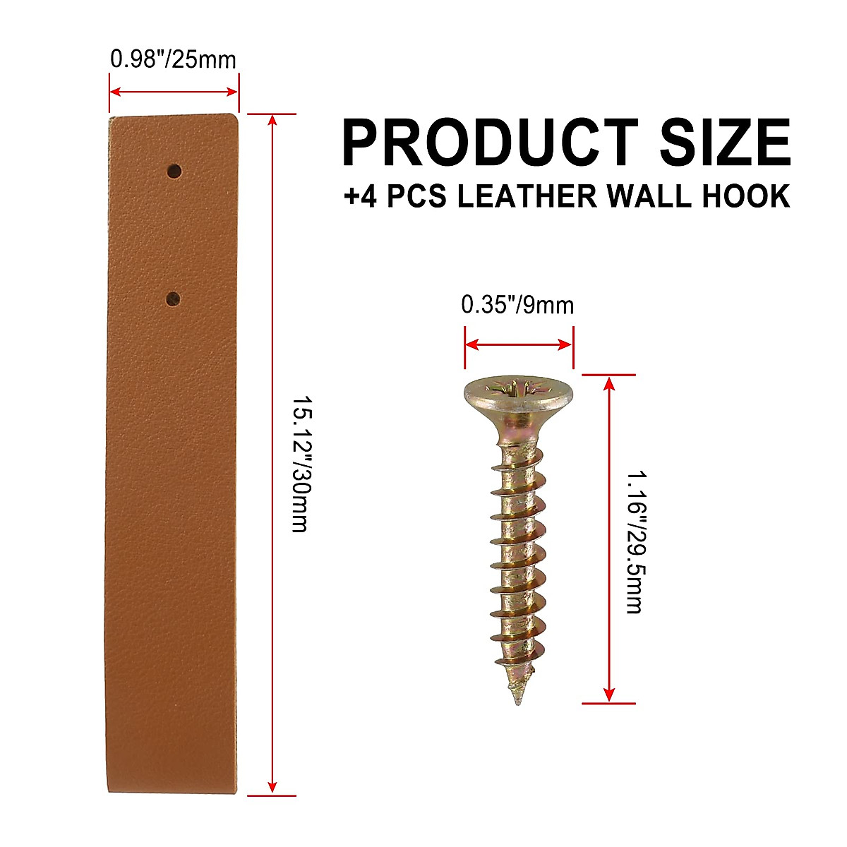 Rierdge Leather Wall Hooks, 4 Pcs Brown Wall Mounted Leather Straps Hanger, Leather Strap Towel Hook Shelf Holder for Kitchen Bathroom Bedroom