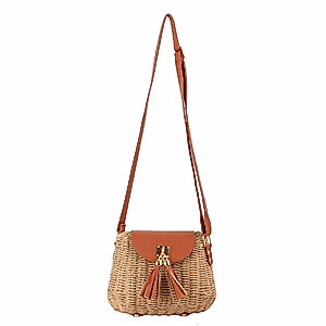 TONWHAR® Lady's Vintage Straw Summer Purse Leisure Beach Bag (Light Coffee)