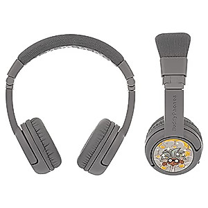 BuddyPhones Play+, Wireless Bluetooth Volume-Limiting Kids Headphones, 20-Hours Battery Life, 3 Volume Settings, Voice Enhancing StudyMode, Answer/Playback Button, BuddyLink Cable, Grey Matter
