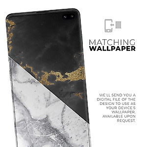 DesignSkinz White-Black Marble & Digital Gold Foil V1 2 Protective Vinyl Decal Wrap Skin Cover Compatible with The Samsung Galaxy S20 (Screen Trim & Back Glass Skin)