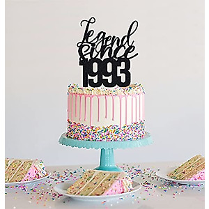 Legend Since 1993 Cake Topper for 30th Men and Women Birthday Party ，Funny 30 and Fabulous Decoration，Handmade （Black）