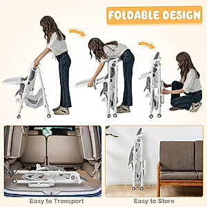 BABY JOY Baby High Chair, Foldable Highchair w/ 7 Heights, 5 Recline Positions, Adjustable Footrest, Removable Double Tray, Storage Basket, Portable High Chairs for Babies & Toddlers with Wheels, Gray