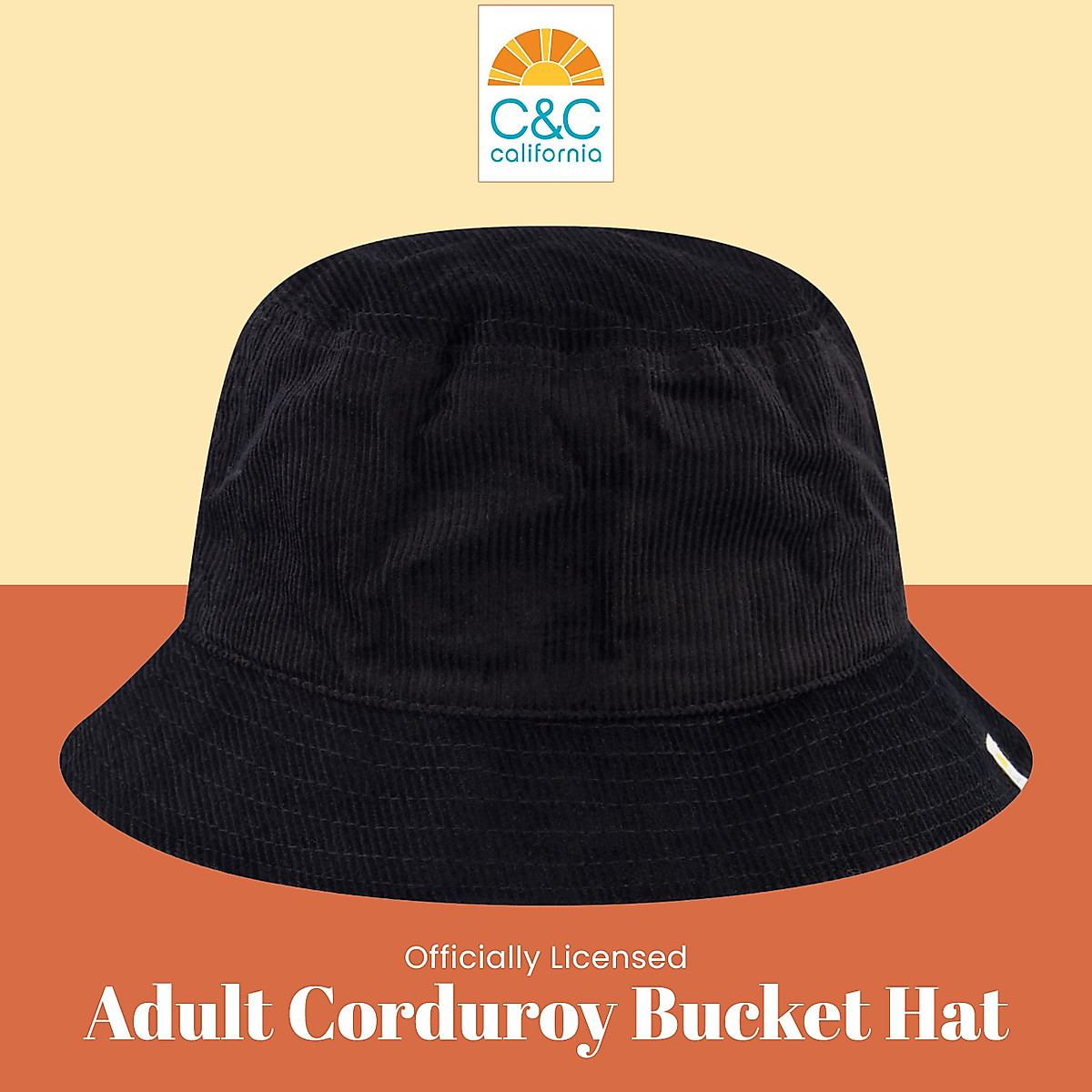 C & C California Bucket Hat, Corduroy Cotton Packable Travel Hat, Wide Brim Summer Hat, Black, One Size