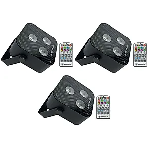 3 Rockville MINI RF3 Black RGBWA+UV DJ/Party LED Wash Lights+4-Ch. RF Par Remote