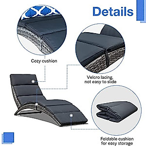 JOIVI Patio Chaise Lounge, Outdoor Lounge Chair, PE Rattan Foldable Chaise Lounger with Removable Dark Gray Cushion, Suitable for Poolside, Garden, Balcony 2 Pack