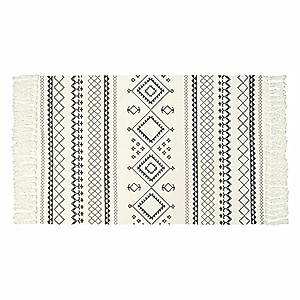 Seavish Cotton Boho Printed Rug Decorative Grey and Cream Bohemia Kilim Rug 2x3 Hand Woven Rag Rug Entryway Thin Throw Rug for Laundry Room Living Room Dorm Bedroom