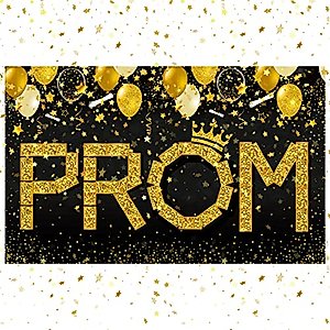 Prom Banner Prom Photo Banner Graduation Prom 2023 Party Decorations Supplies Photo Backdrop Gold and Black Large Congrats Banner for Graduation Prom Banner Hanging