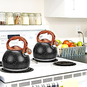 KIAADSY Tea Kettle, 3L Whistling Tea Kettle Stovetop, Tea Pots for Stove Top Food Grade Stainless Steel with Wood Pattern Handle, Graphite Gray Teapot
