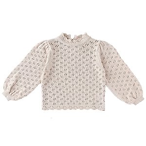 TIBE PINCESS Baby Girls Lace Sweater Toddler Cotton Knit Pullovers Kids Crochet Ruffle Lantern Sleeve Blouses Jumper Tops(Beige 3-4 Years)