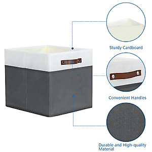 Temary Cube Storage Bins 4Pack Foldable Cube Baskets for Clothes Shelf Storage Basket with Handles, Storage Box Fabric Storage Organizer Bins for Home (White&Grey, 13x15x13 Inch)