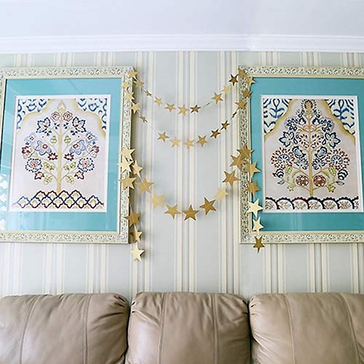 PAPABA 4m Long Paper Star Garland Star String Party Garland Banner for Wedding Birthday Party Baby Shower Decor Gold