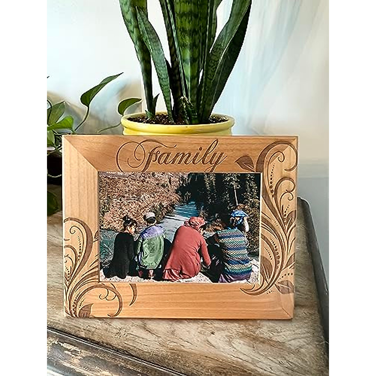 Griffco Supply Family Natural Wood Engaved Picture Frame (5x7 Horizontal)