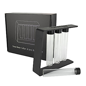 M MEWCO Single Dose Coffee Bean Storage Tubes With magnetic attraction function-4 Tubes Espresso Bean Cellars with stand(Single Dose Bean Cellar 4 pack+ Stand)