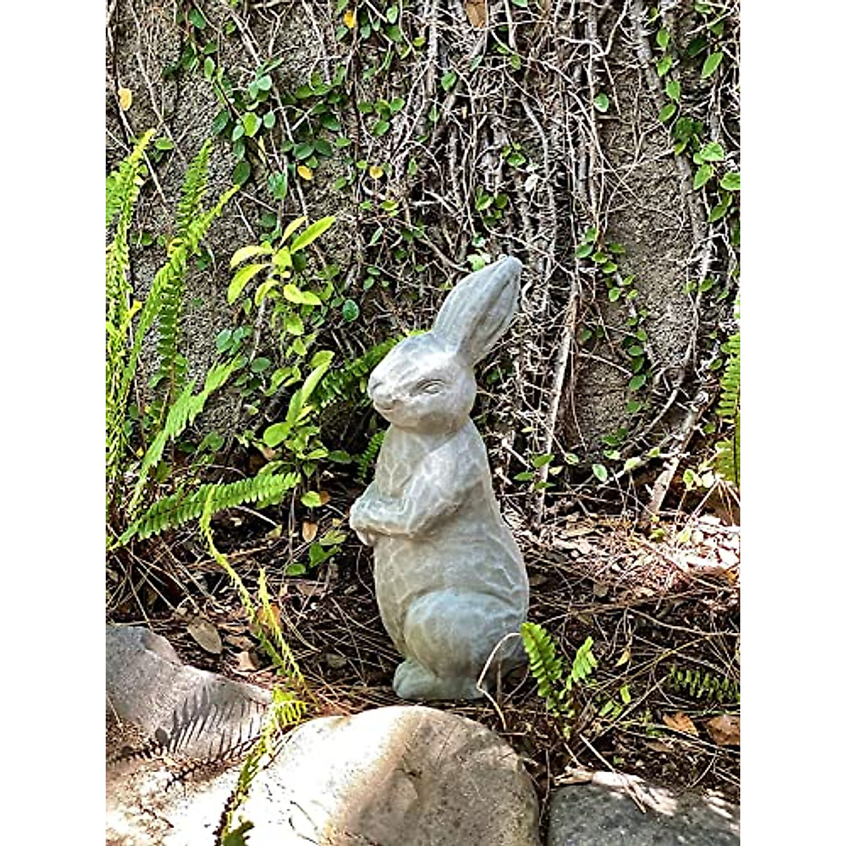 Elly Décor 14 Inch Tall Standing Sculpture for Your Patio & Yard, Outdoor Lawn décor, Cute Ceramic Figurine Garden Rabbit Bunny Statue, Gray Cement