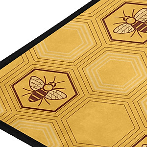 Yellow Bee Honeycomb Hive Kitchen Rug Floor Mat Anti Fatigue Kitchen Mats 39 x 20 in Non Slip Absorbent Cushion Comfort Standing Mat Carpet for Home Decor