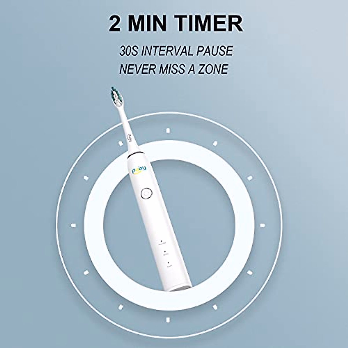 GRISHKO Poby Electric Toothbrush for Adults - Rechargeable Clean Tooth Brush Charge for 2 Hours Using 55 Days with 3 Modes and Smart Timer, IPX7 Waterproof Whitening Electric Toothbrush(White)