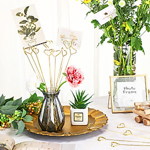 200 Pcs Metal Floral Place Card Holder Picks 13.4 Inch Photo Picture Clip Holder Gold Gift Card Holders for Flower Arrangements Wedding Birthday Baby Shower Party Favor (Heart Style)