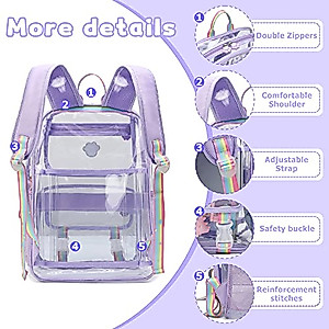 Maod Clear Backpack Heavy Duty Stadium Approved PVC Transparent Large School Book Bag with Free Sticker and A Pendant (Purple)