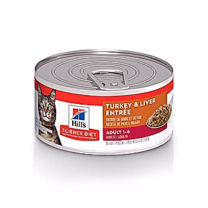 Hill's Science Diet Adult 1-6, Adult 1-6 Premium Nutrition, Wet Cat Food, Turkey & Liver Minced, 5.5 oz Can, Case of 24