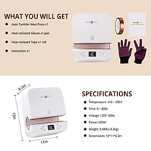 HTVRONT Auto Tumbler Heat Press Machine - Mug Heat Press Heat Up Fast & Even, Professional Tumbler Press High-Security for 2.95"-3.18" Sublimation Tumblers, Cups, Glasses and Mugs, White