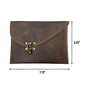 Hide & Drink, Petit Travel Vintage Leather Clutch Bag Handmade from Full Grain Leather, Women's Fashion - Bourbon Brown