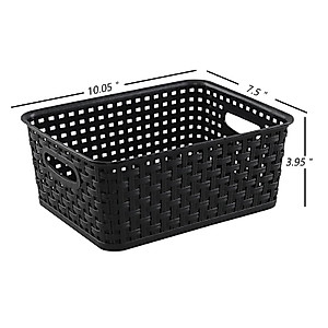 Sandmovie Black Plastic Rattan Storage Baskets, 6 Packs