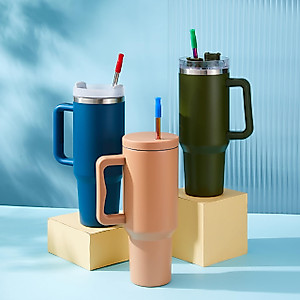 Wobye 12'' Tall Metal Straws Replacement for Stanley Quencher 64 40 30oz Cup, 4 Pack Long Stainless Steel Straw with Silicone Tip Cleaning Brush for Simple Modern Trek 40oz Tumbler