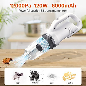 SUITU Handheld Vacuum Cordless 12000PA Powerful Suction Car Vacuum with LED Light, High Power Hand Vacuum Cleaner Cordless Rechargeable Wet Dry Hand Held Vacuuming for Pet Hair/Sofa/Stairs/Car