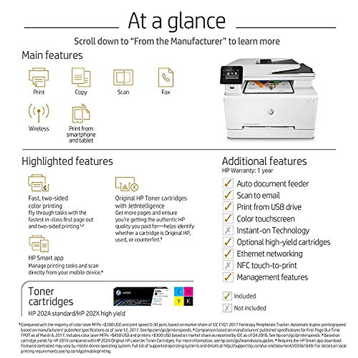 HP Laserjet Pro All in One, Wireless Color Multifunction Laser Printer, Comes with Original HP Toner, T6B83AR#BGJ, (Renewed)