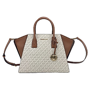 Michael Kors Avril Large Top Zip Satchel Shoulder Bag MK Vanilla MK Signature