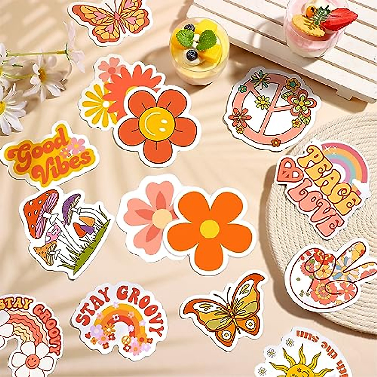 25 Pieces Hippie Car Flower Magnet Groovy Boho Flower Refrigerator Magnets Retro Magnetic Hippie Fridge Magnets for Car Home Metal Door Whiteboard Mailbox Office Cabinets Decor